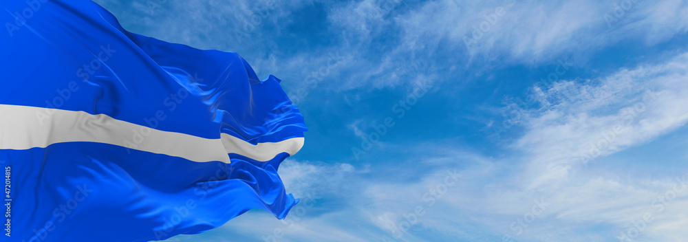 Thin White Line flag waving, panoramic view. Emergency Medical Services ...