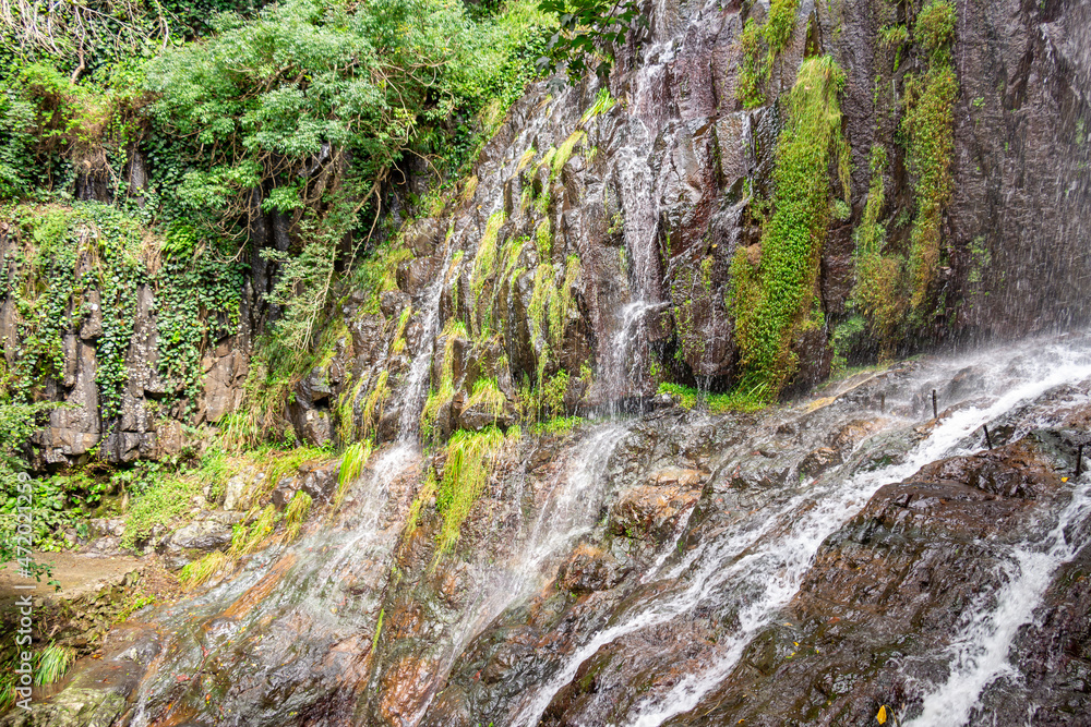 One of the many waterfalls in Georgian Adjara, water flows over a ...