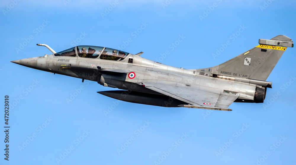 French Air Force Dassault Rafale fighter jet in flight. Stock Photo ...