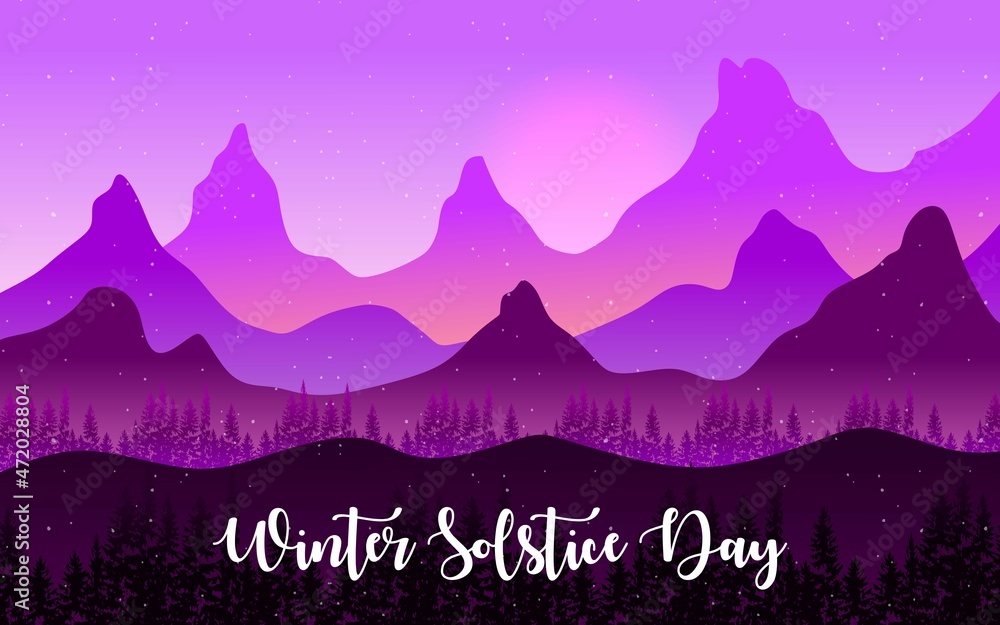 Vector illustration of The longest night in the year. Winter solstice ...