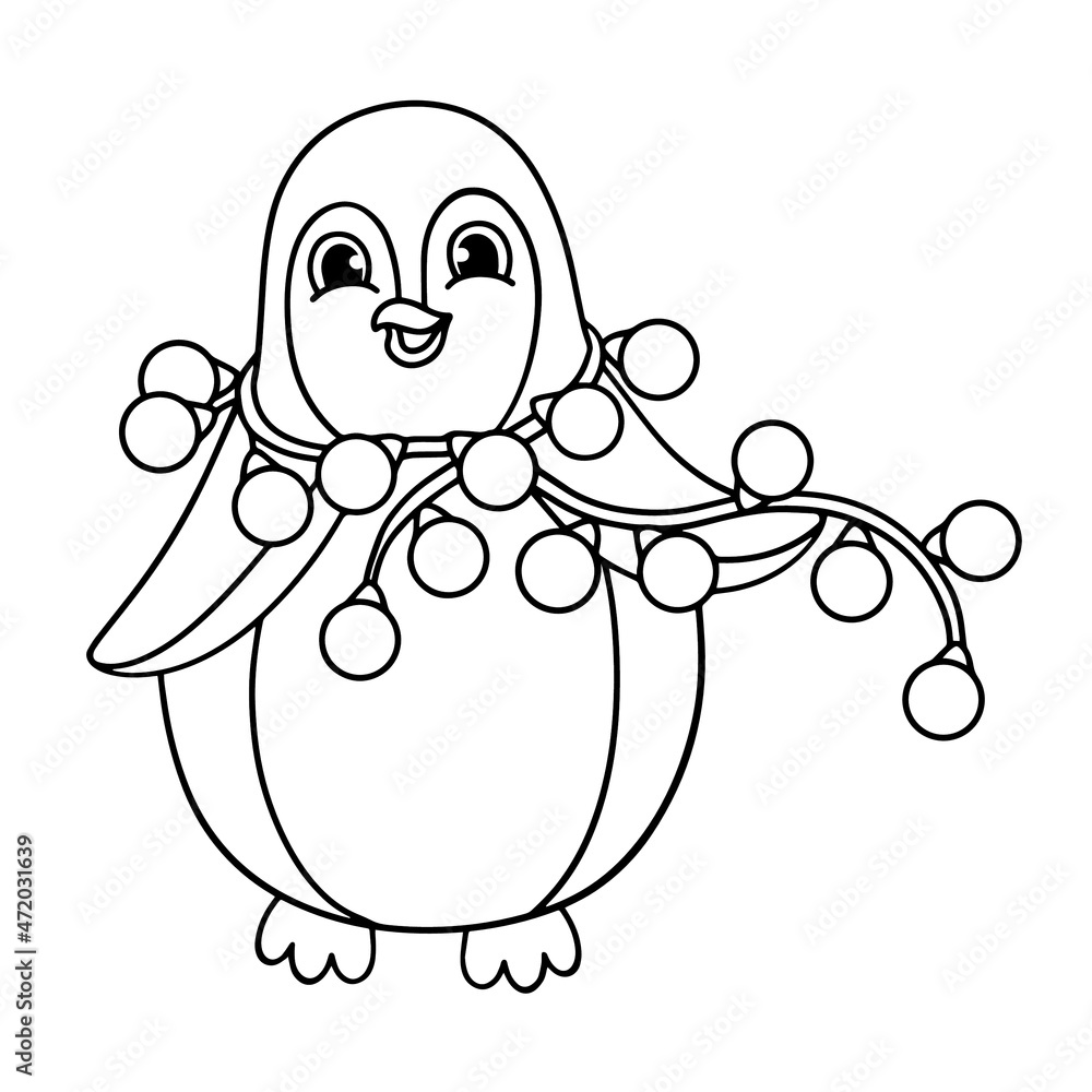 Winter Christmas penguin for coloring book.Line art design for kids ...