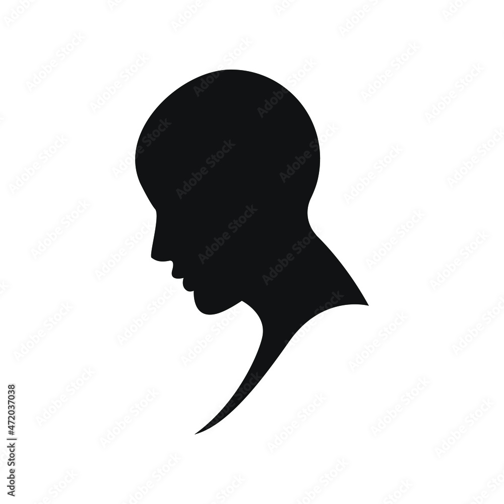 Human head without hair, profile, silhouette. Vector illustration, flat ...