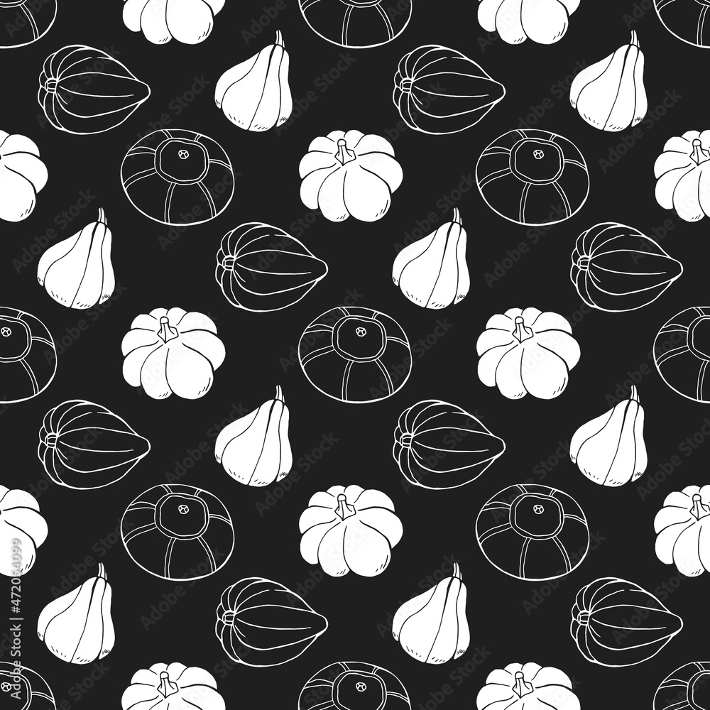 Seamless pattern with hand drawn outline squash. Endless texture with ...