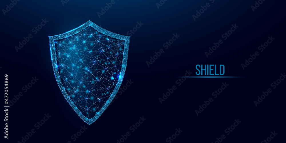 Guard shield. Cyber security concept with glowing low poly shield on ...