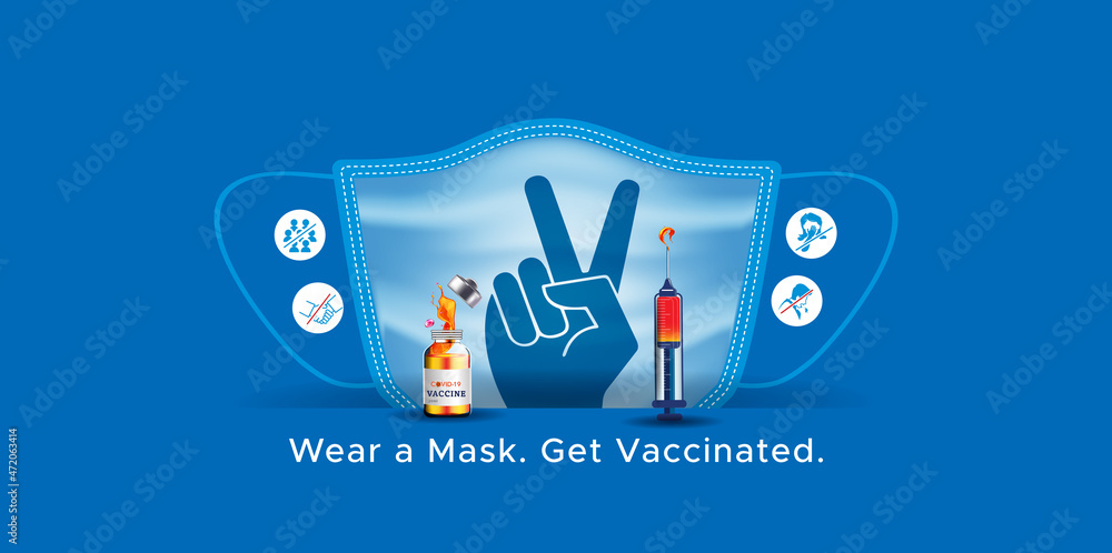 mask and Vaccine website banner poster concept design. Wear a mask get ...