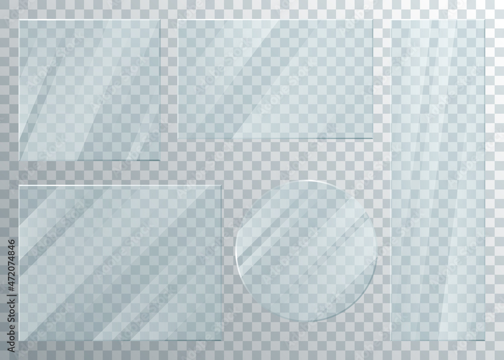 Glass window plate set with transparent effect vector illustration. 3d ...
