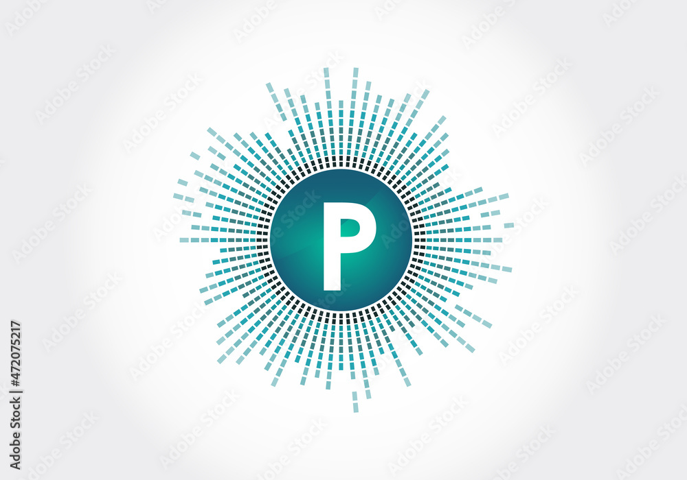 Initial P Letter alphabet with musical sound logo. Lifting vector logo ...