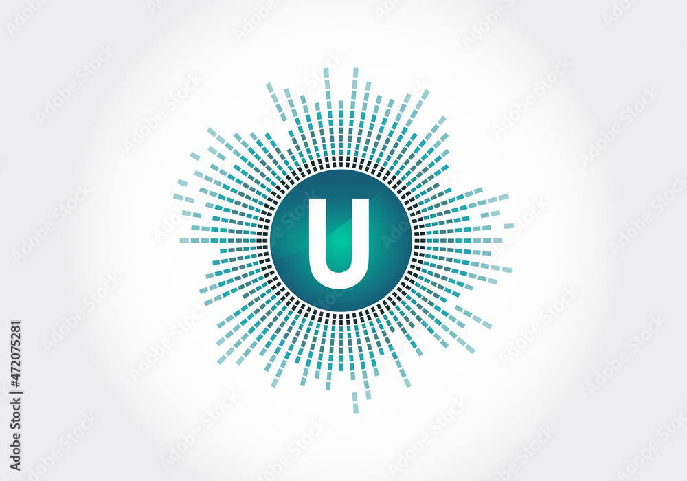 Initial U Letter alphabet with musical sound logo. Lifting vector logo ...