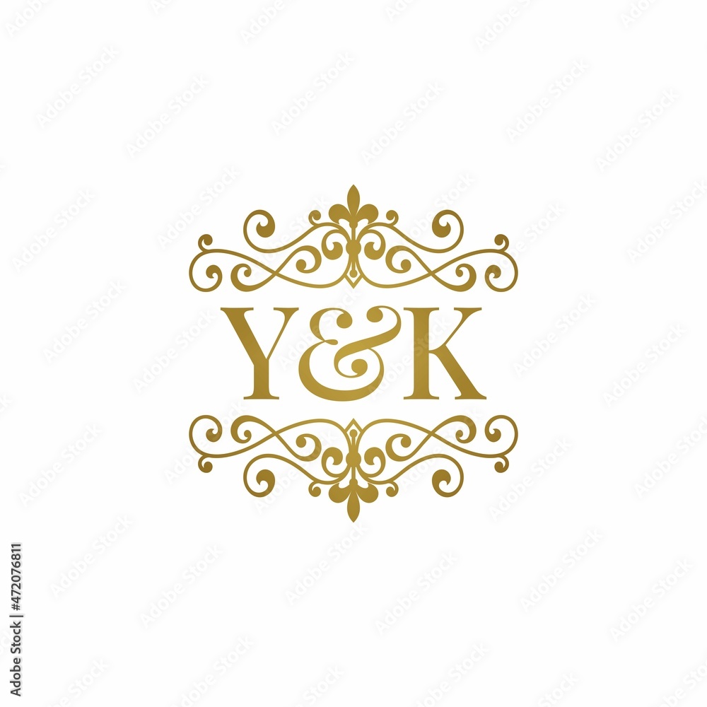 Y&K initials logo ornament gold. Letter YK wedding ampersand or ...