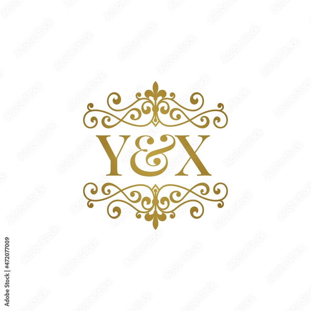 Y&X initials logo ornament gold. Letter YX wedding ampersand or ...