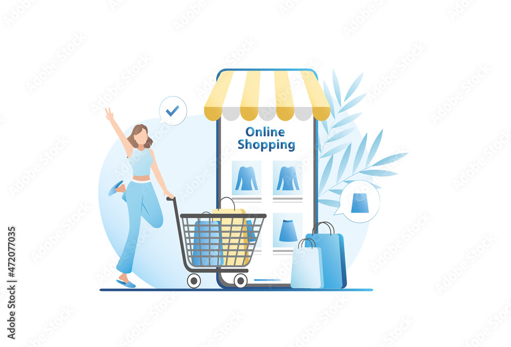 Stockvector Girl in home clothes and slippers with trolley rejoices in ...