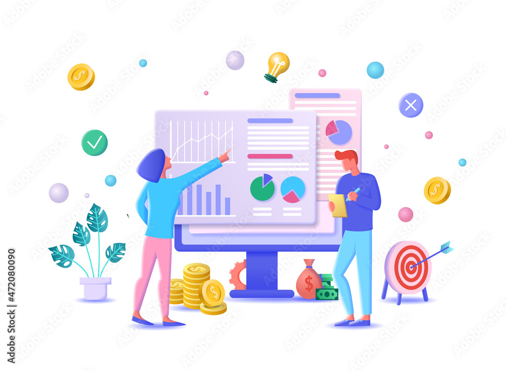 Cartoon Color Characters People and Data Analysis Business Finance ...