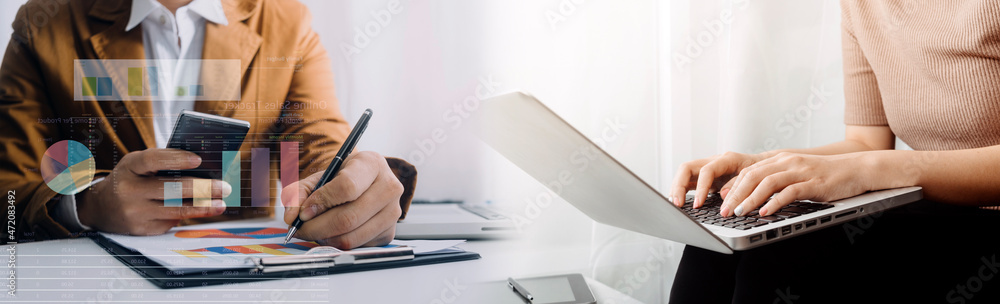 Data Management System with Business Analytics concept. business team ...
