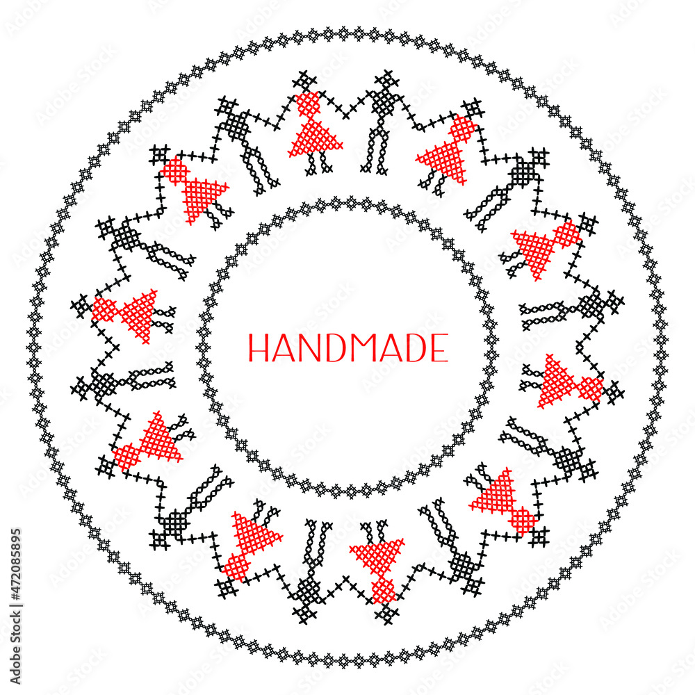 Round text frame with romanian traditional folk dance with women and ...