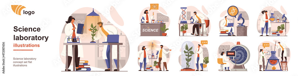 Science laboratory concept isolated person situations. Collection of ...