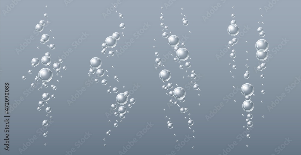 Fizzy drink bubbles. Realistic underwater transparent balls jets. Soda ...