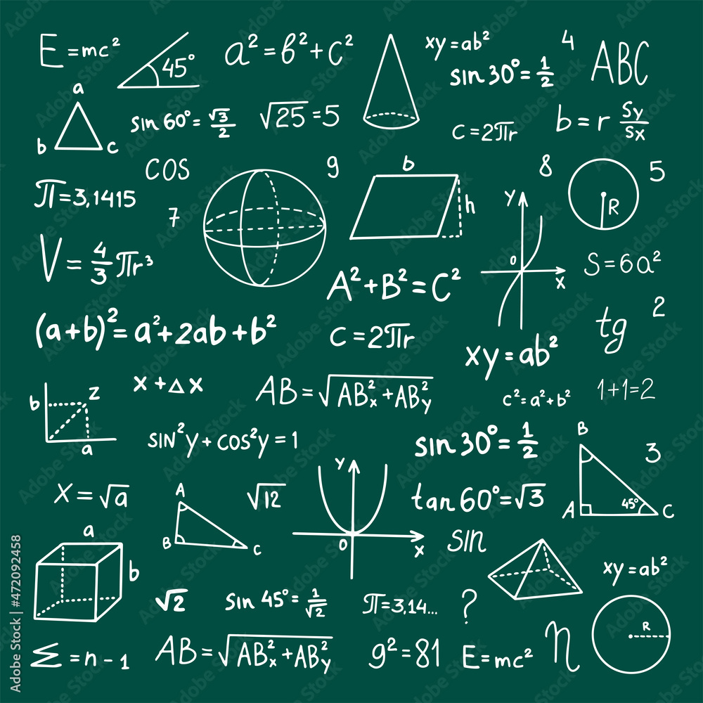 Hand drawn math symbols. Math symbols on green background. sketch math ... Hand drawn math symbols. Math symbols on green background. sketch math ...