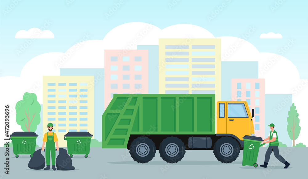 Garbage collection, Waste recycling and transportation in city ...