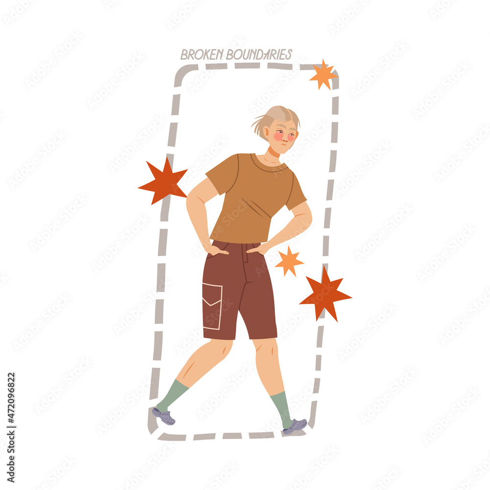 Broken boundaries. Boy standing inside rectangular shape boundaries ...