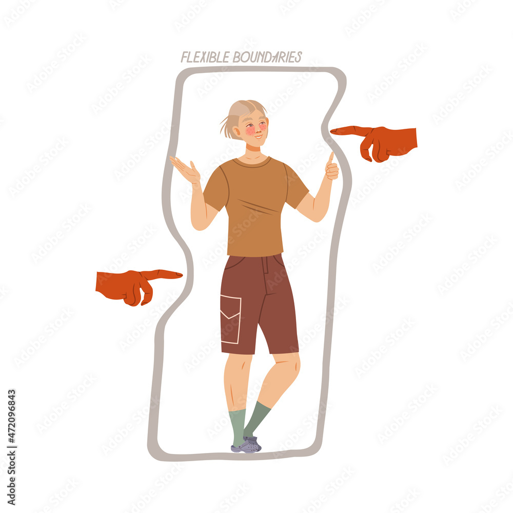 Flexible boundaries. Boy standing inside rectangular shape boundaries ...