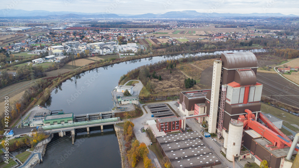 A coal and a hydro electric power plant in one picture. Location is in ...