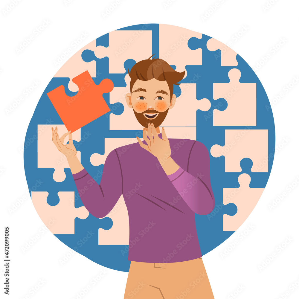 Young man with logical structural type of thinking. Human mental ...