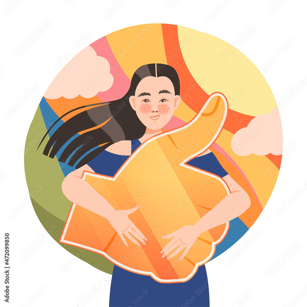 Girl with positive type of mental mindset, personality emotions concept ...