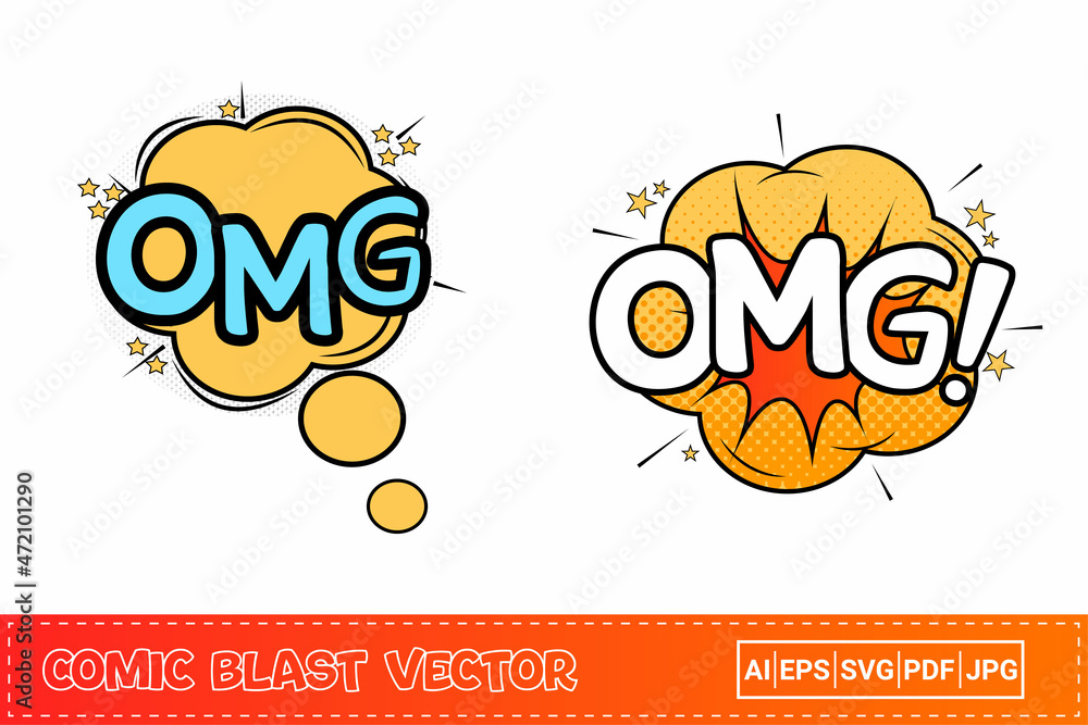 Vektorová grafika „OMG comic explosion with yellow and blue color. OMG ...