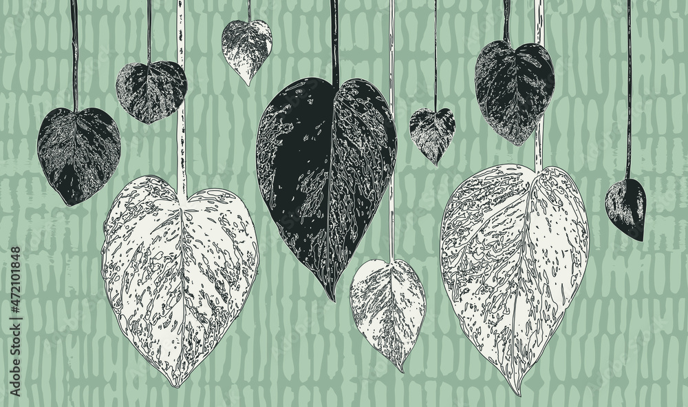 Vector art, hanging leaves set, design with organic textures. Posters ...