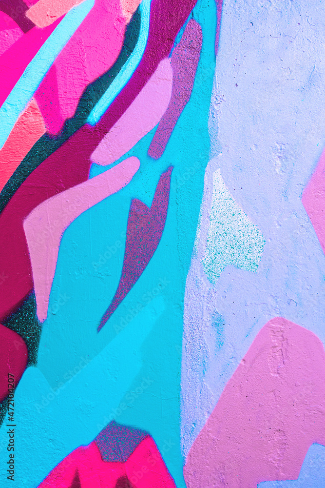 Closeup of colorful teal, pink and purple urban wall texture. Modern ...