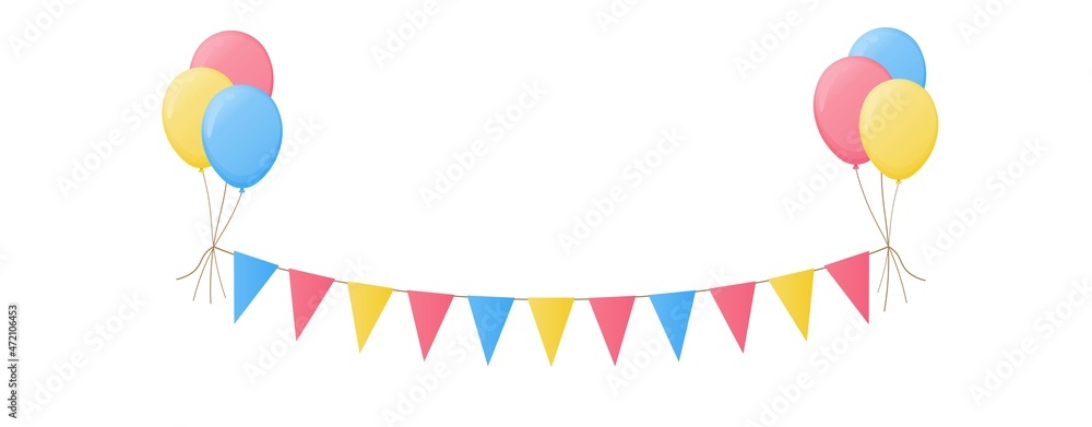 cartoon decorative triangular flags garland with baloons, vector ...
