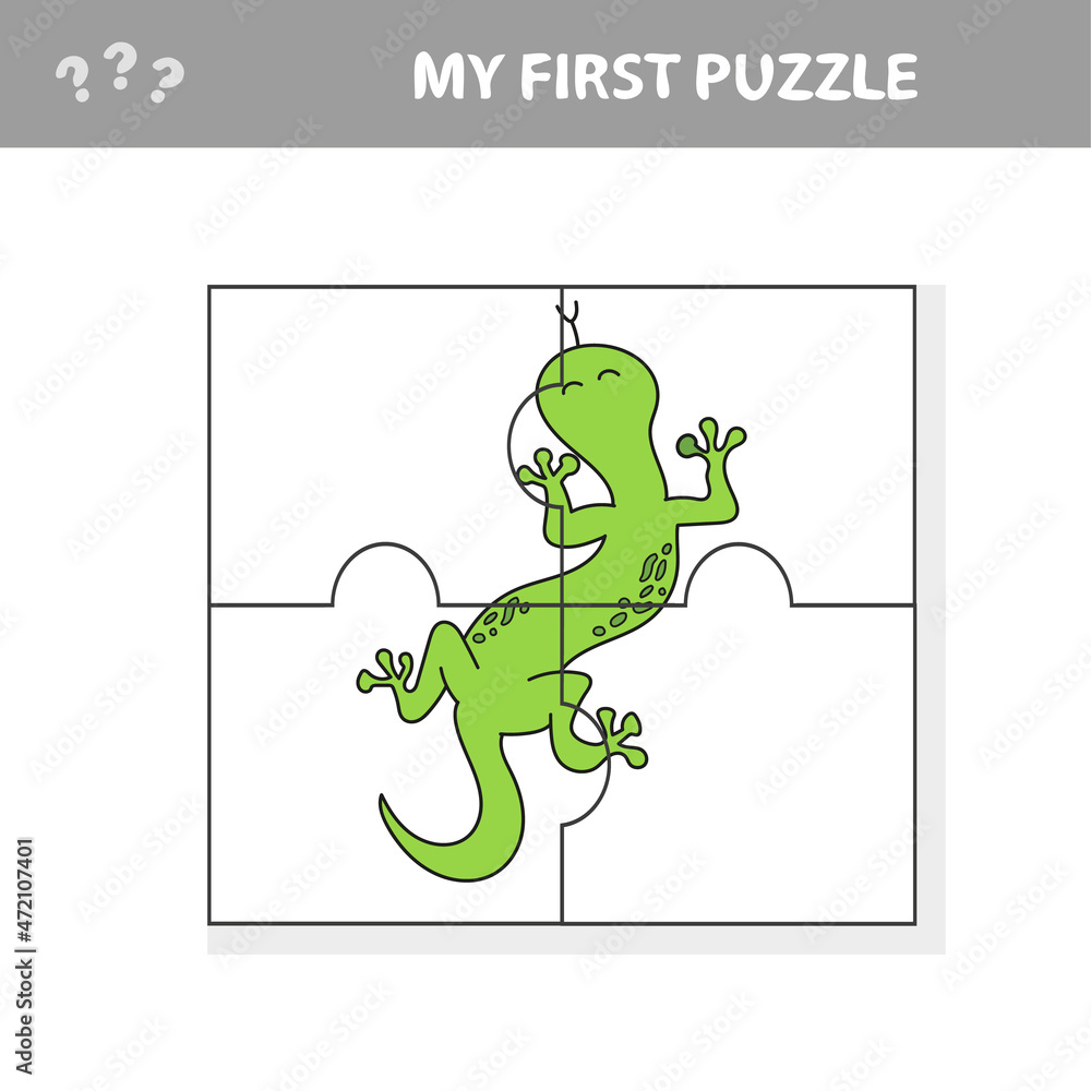 Cute puzzle game. Vector illustration of puzzle game with happy cartoon ...
