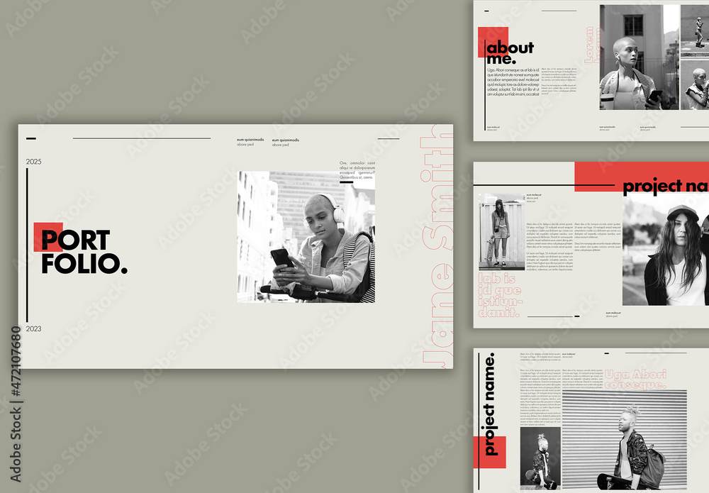 Portfolio Layout with Coral Accents Stock Template | Adobe Stock