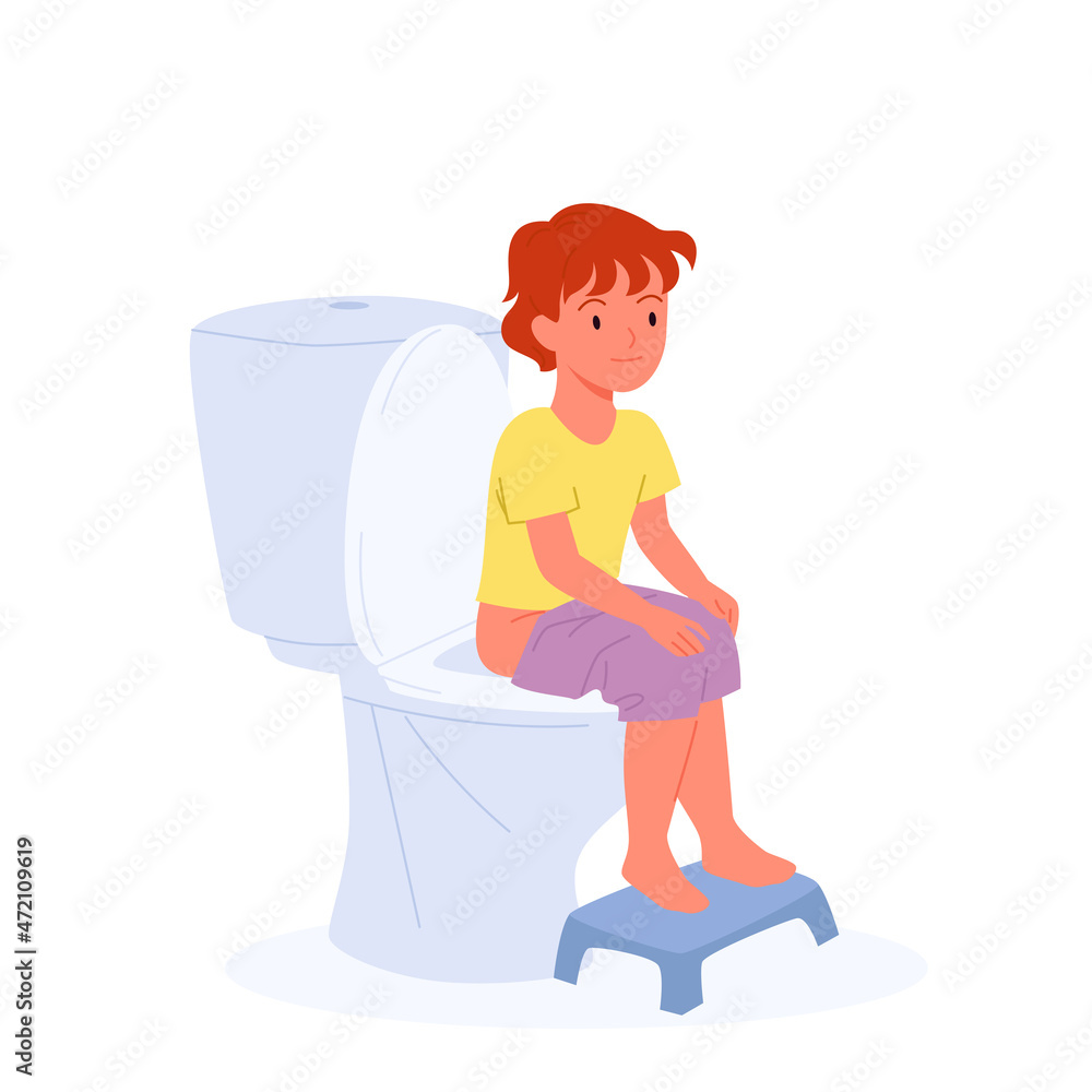 Baby boy sitting on toilet bowl vector illustration. Cartoon preschool ...