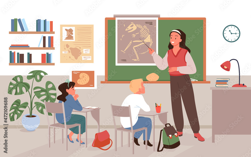 Teacher training children history in school classroom interior with ...