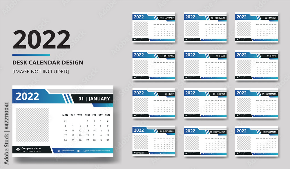 2022 New year desk calendar design template with creative and minimal ...
