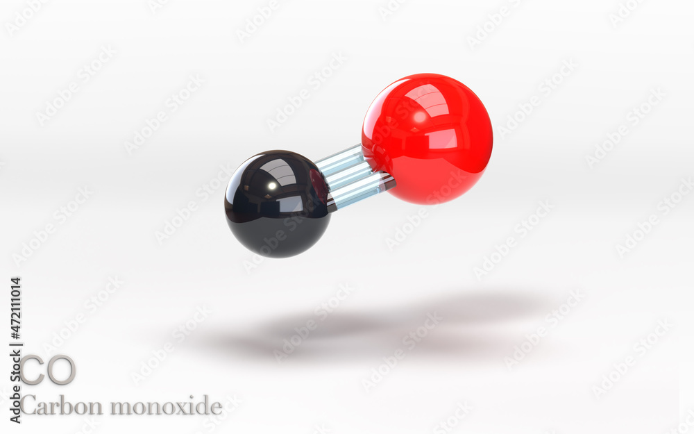 CO carbon monoxide. Molecule with oxygen and carbon atoms. 3d rendering ...