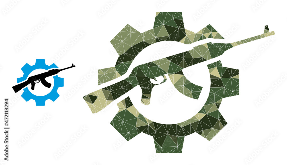 Camouflage low-poly mosaic weapon industry icon. Low-poly weapon ...