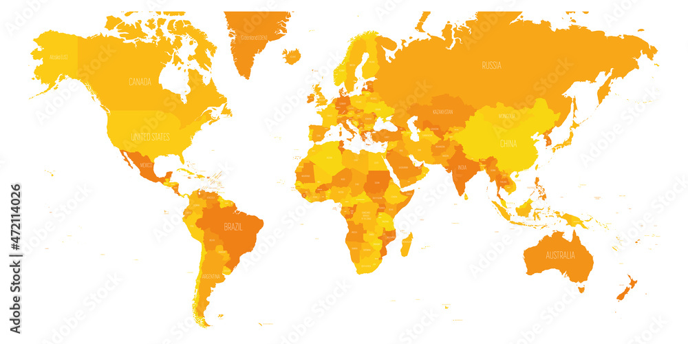 Orange political map of World. Stock Vector | Adobe Stock