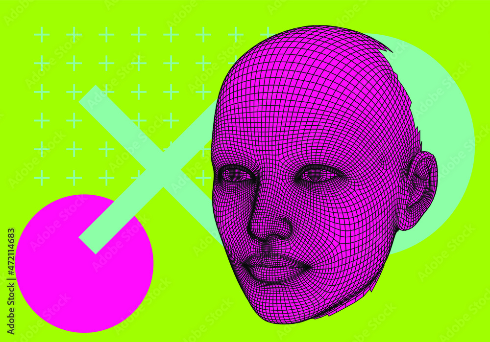 3D low poly wireframe model of a human head. Concept illustration of ...