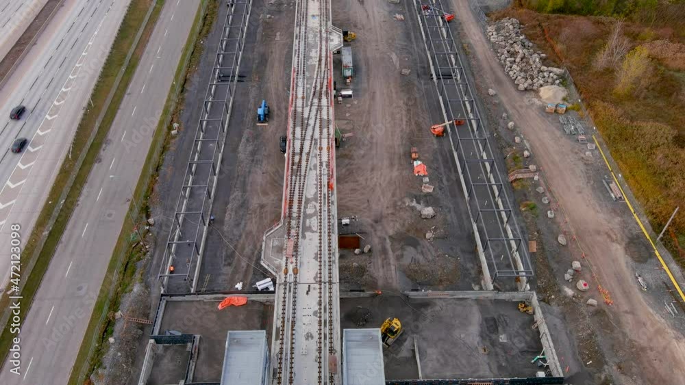 4K camera drone, ultra definition aerial view of the construction site ...