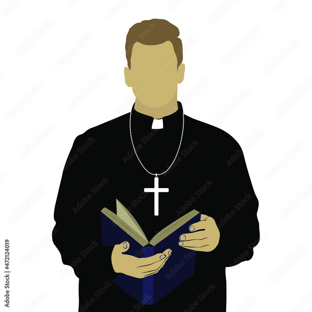 Priest with Bible and cross on white background. Vector illustration ...