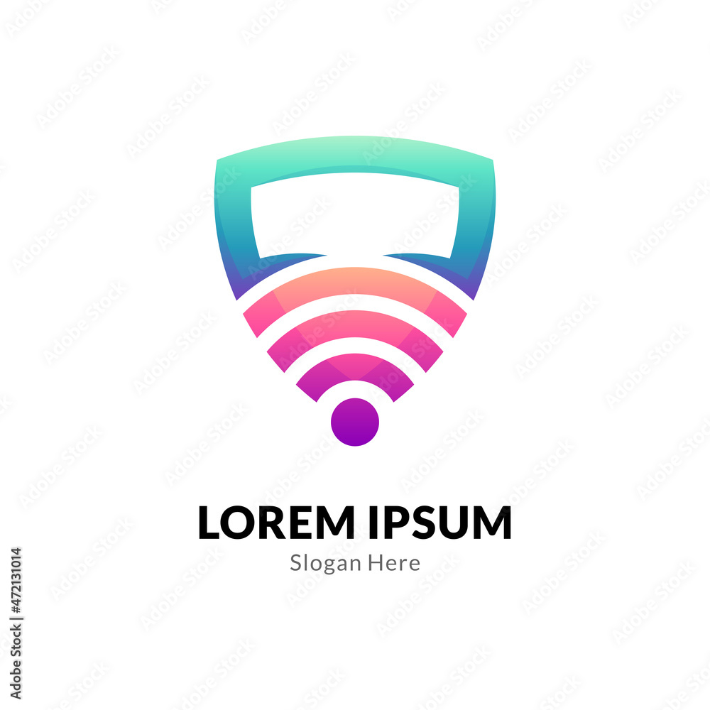 Internet protection logo design. Shield and signal logo template ...