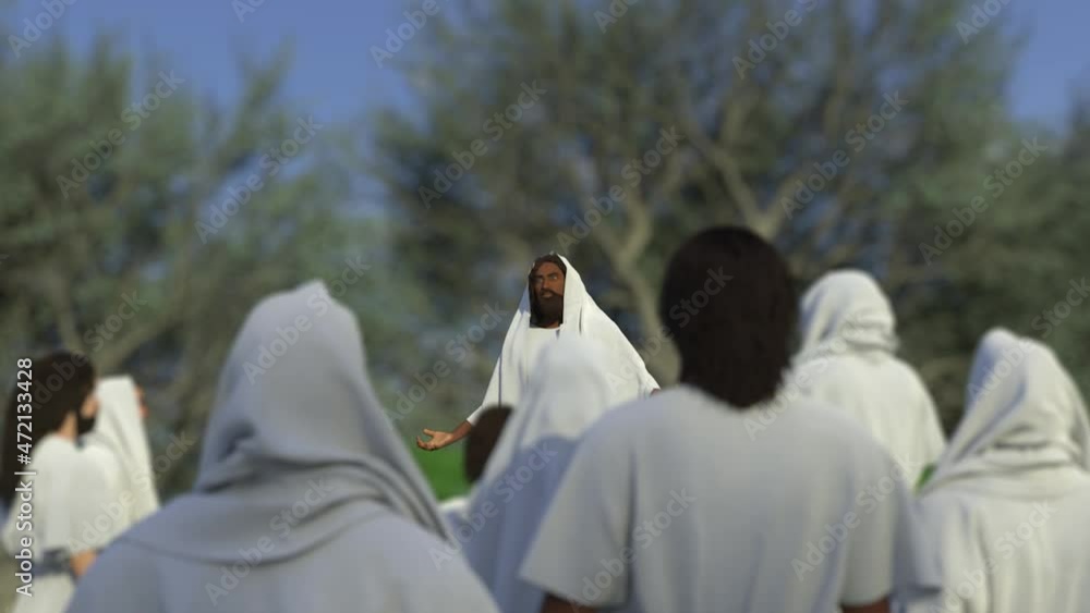 Stockvideon Jesus speaking with his disciples on the mount of olives ...