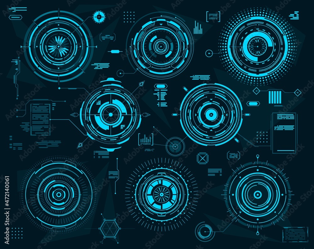 Naklejka HUD futuristic circular panels. Sci Fi, web interface, ui or business visual data. Head ...