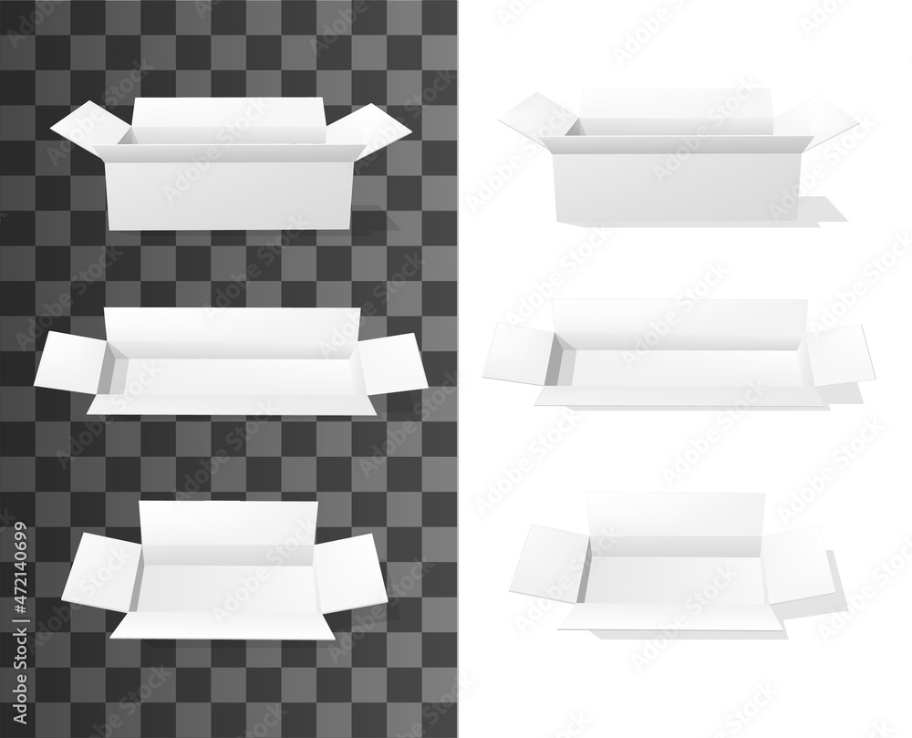Narrow cardboard box, packaging realistic mockup. Vector white blank ...
