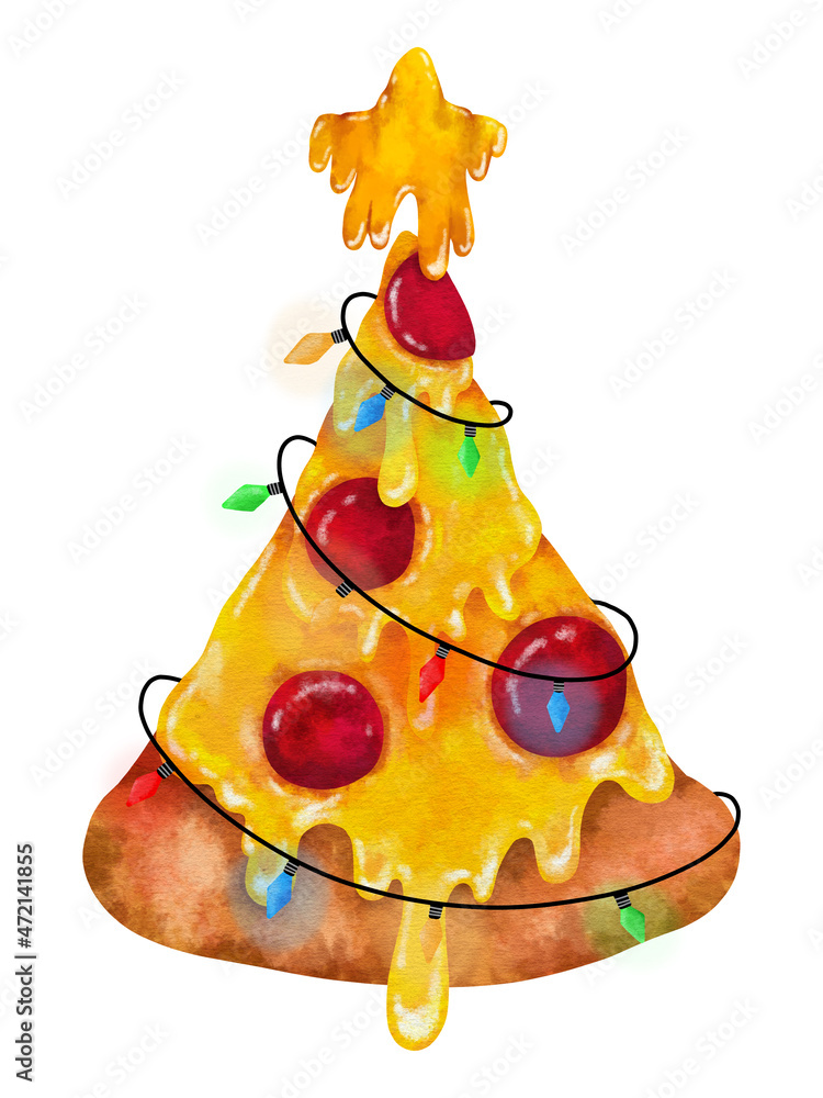 Poster Cheesy pizza christmas tree with cheesy star and light string ...