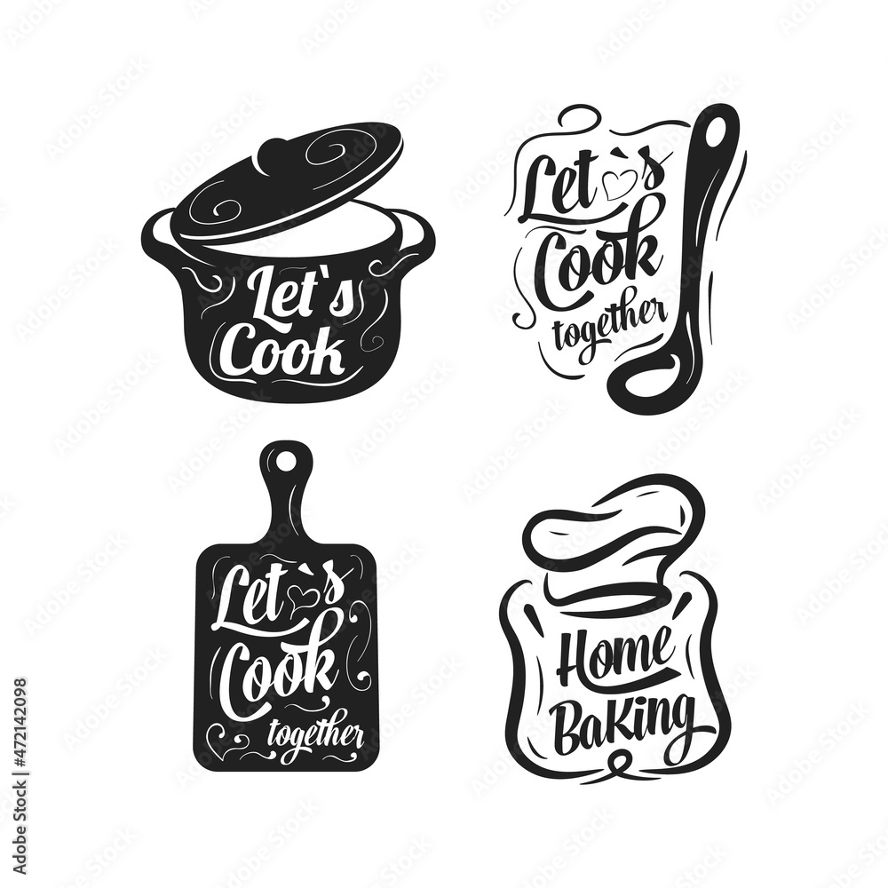 Lettering calligraphy Cooking label set. Cook, food, eat, home baking ...