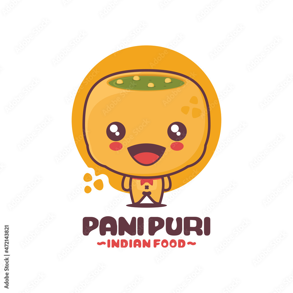 cute panipuri cartoon mascot. indian street food illustration, suitable ...