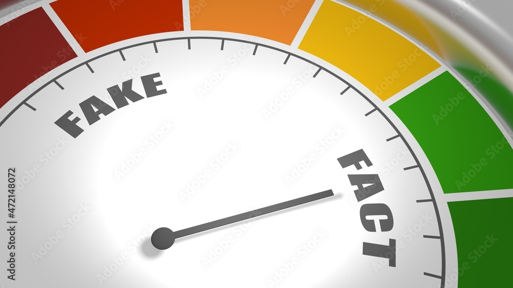 Fact or Fake concept. Measuring device with arrow and scale. Stock ...
